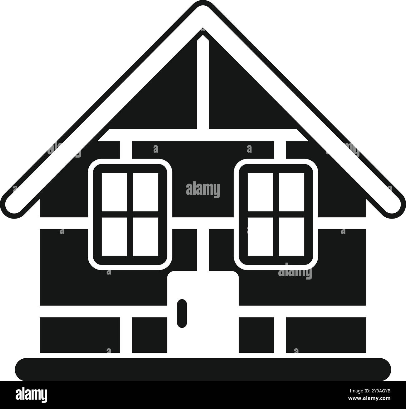 Simple vector icon of a small brick house with a tiled roof undergoing ...