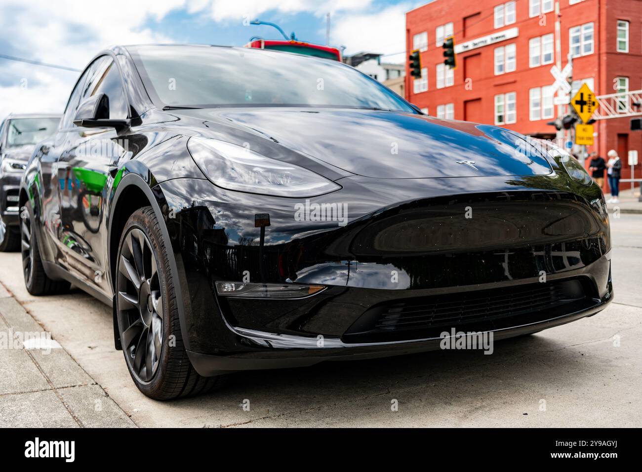Seattle, USA - July 26, 2024: 2020 Tesla Model Y SUV electric crossover ...