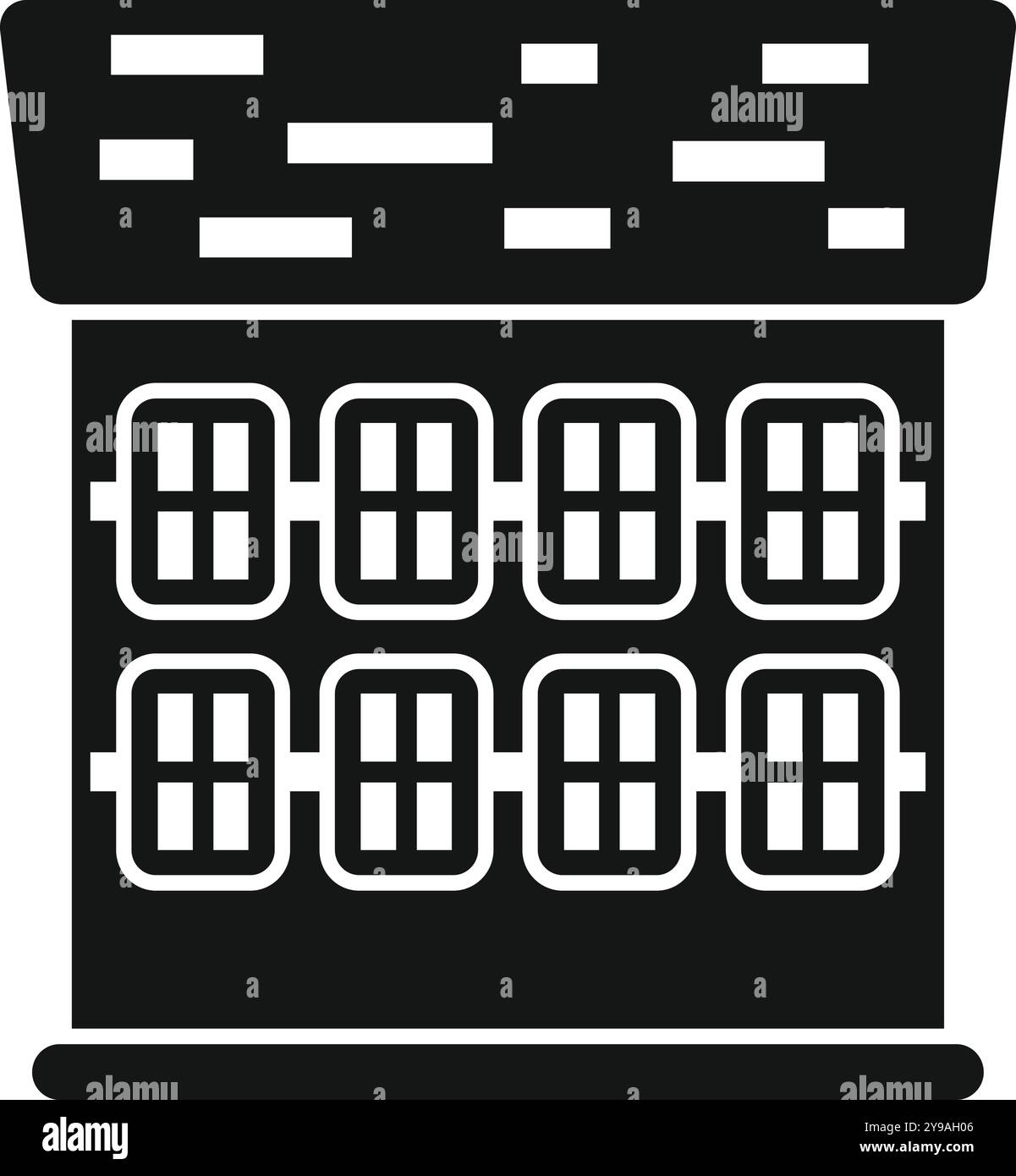 Black silhouette of a building with solar panels installed on the ...