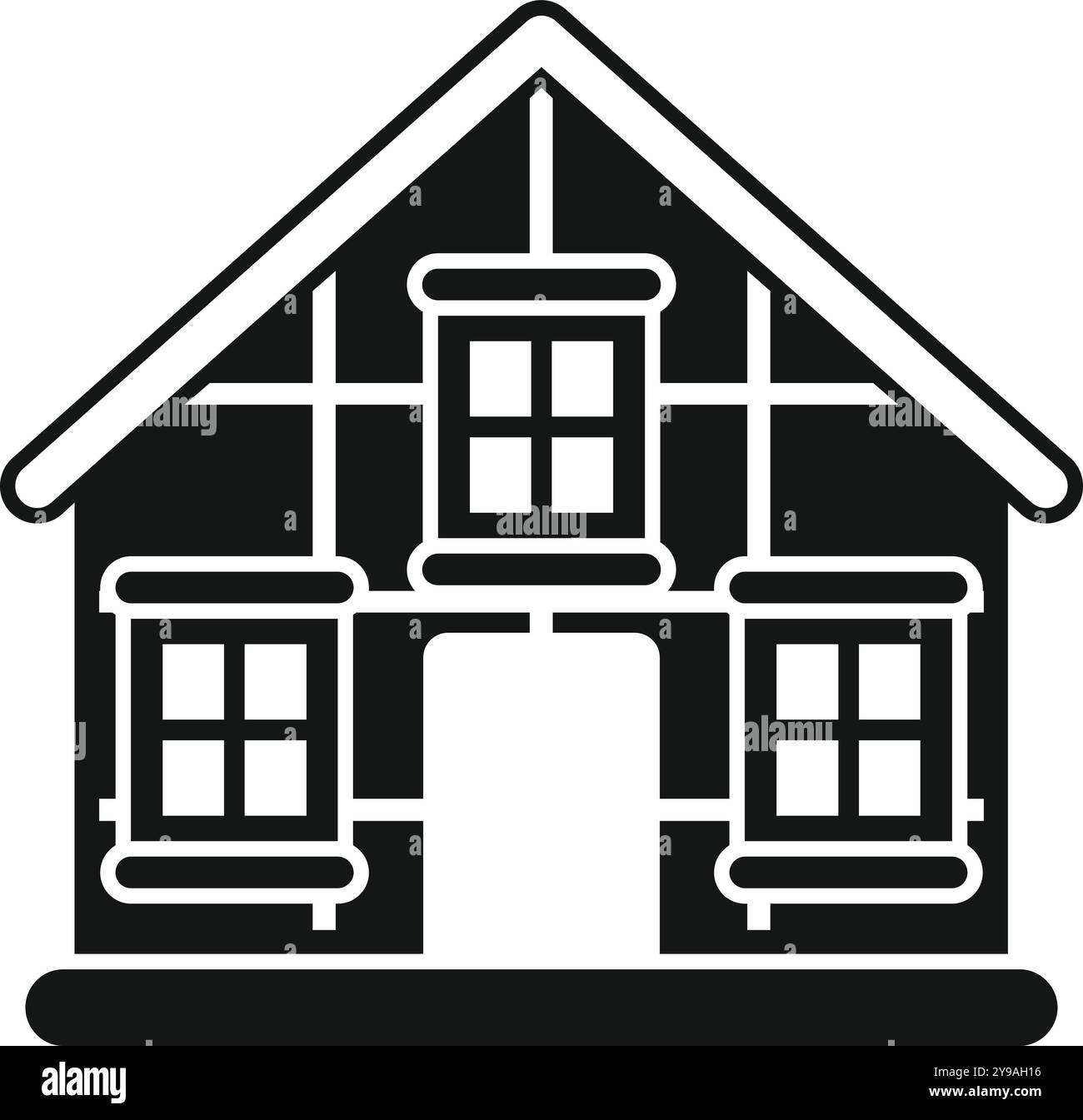 Simple vector icon of a half timbered house with three windows in black ...