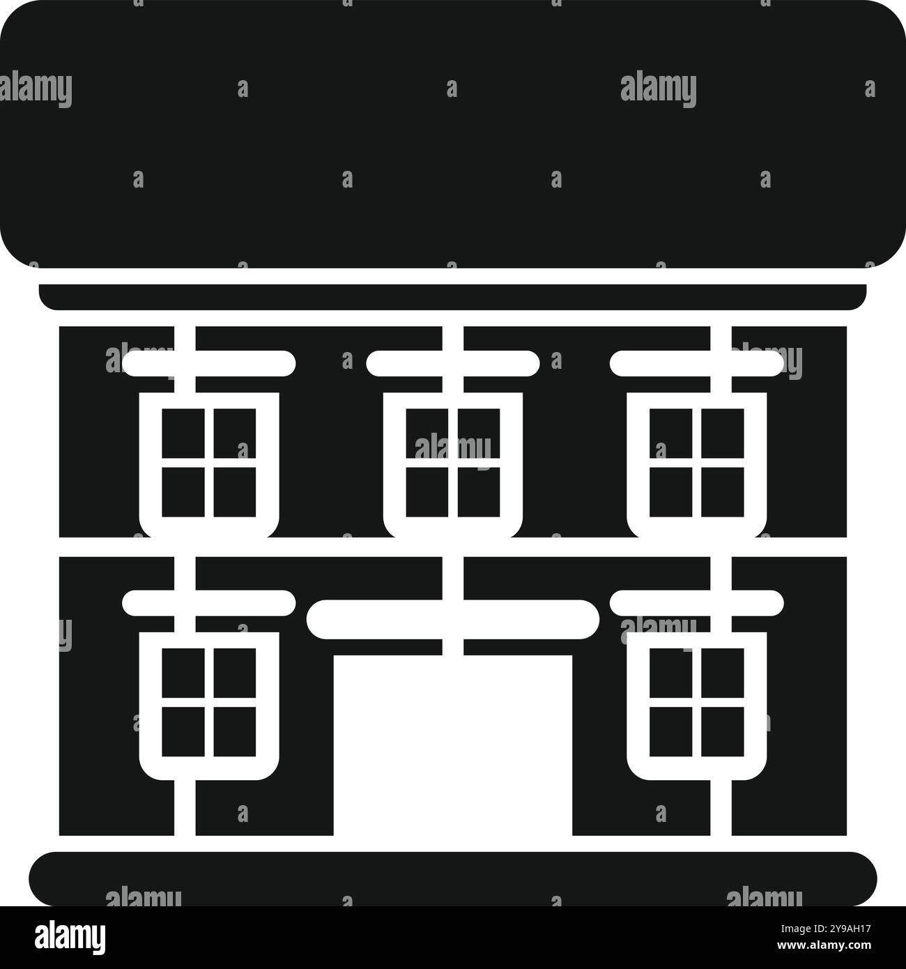 Simple vector of a two storey building facade with big windows, ideal ...
