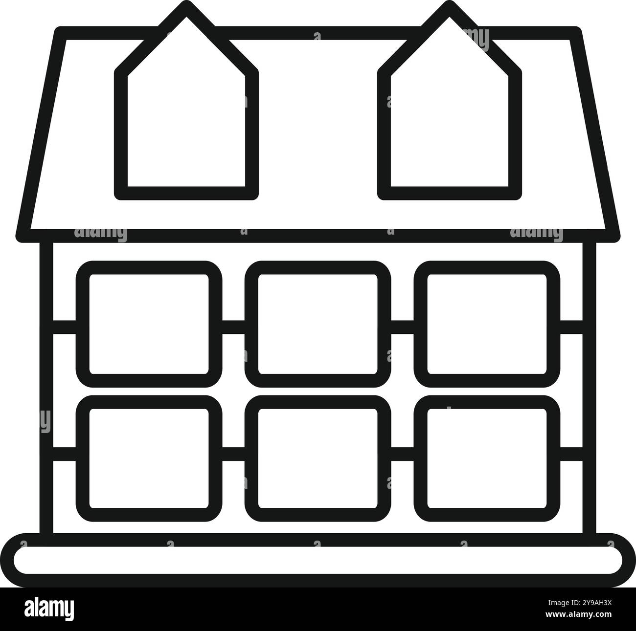 Line drawing of a modern eco house with solar panels on roof generating ...