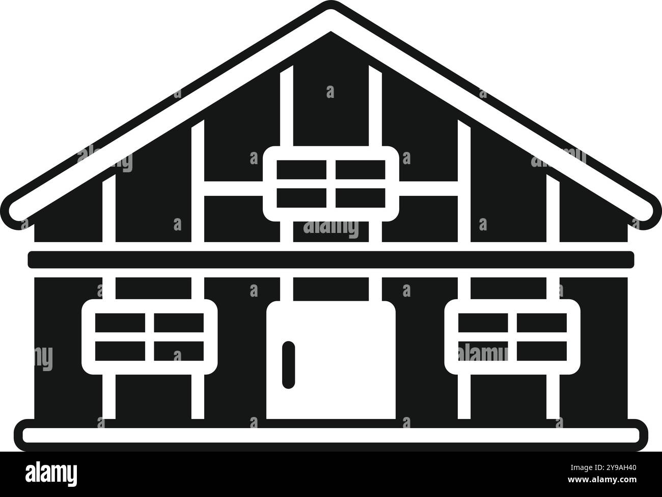 Building construction with wooden frame being built showing windows and ...