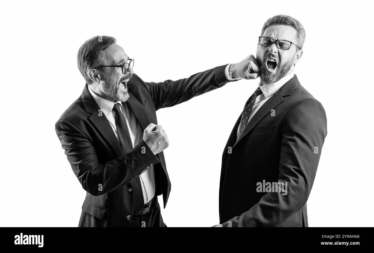 fighting between boss and employee. business fight. two businessmen ...