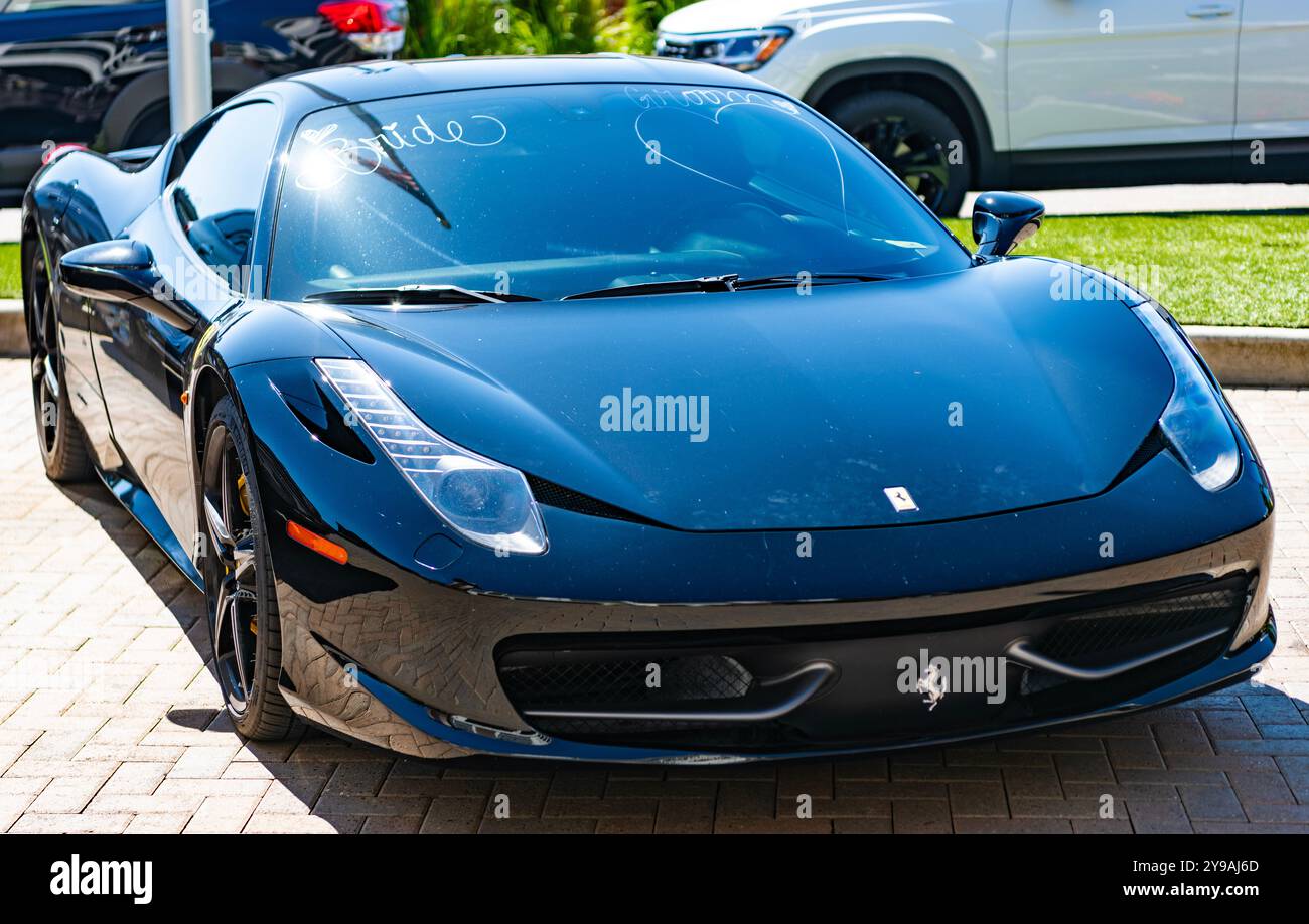 Seattle, WA, USA -July 3, 2024: 2014 Ferrari 458 Italia black color ...