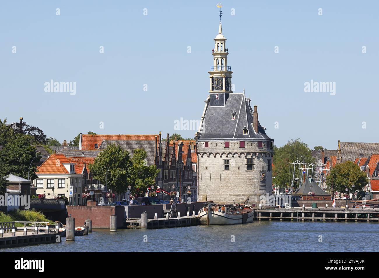 City view of Hoorn from the Markermeer, historic city centre with ...
