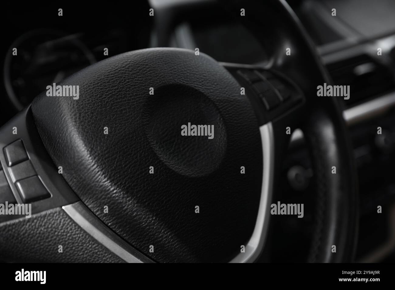 Steering wheel inside modern car, closeup view Stock Photo - Alamy