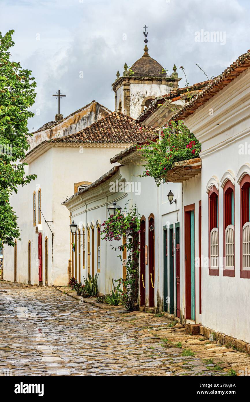 Typical street in the historic city of Paraty with its houses and stone ...