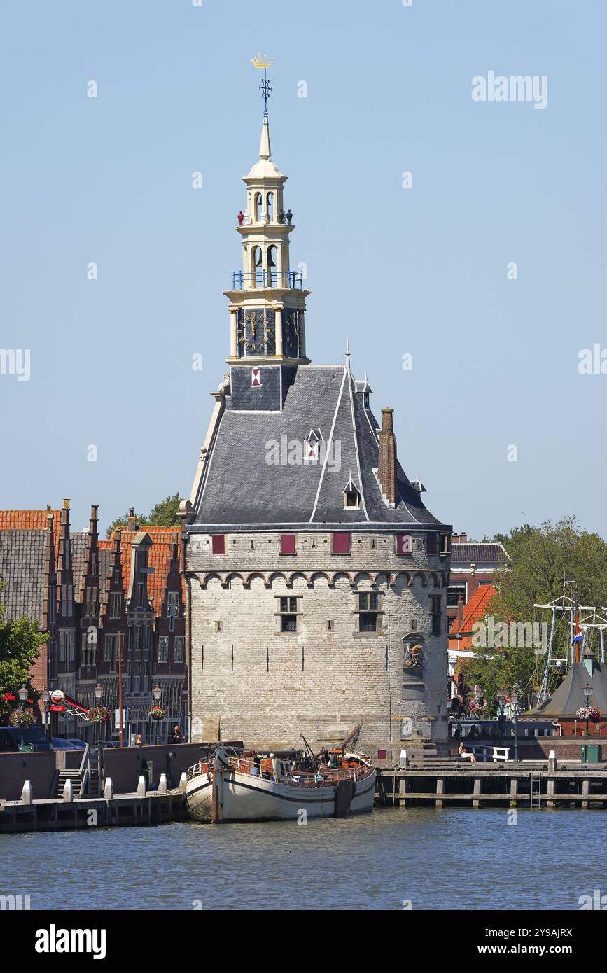 City view of Hoorn from the Markermeer, historic city centre with ...