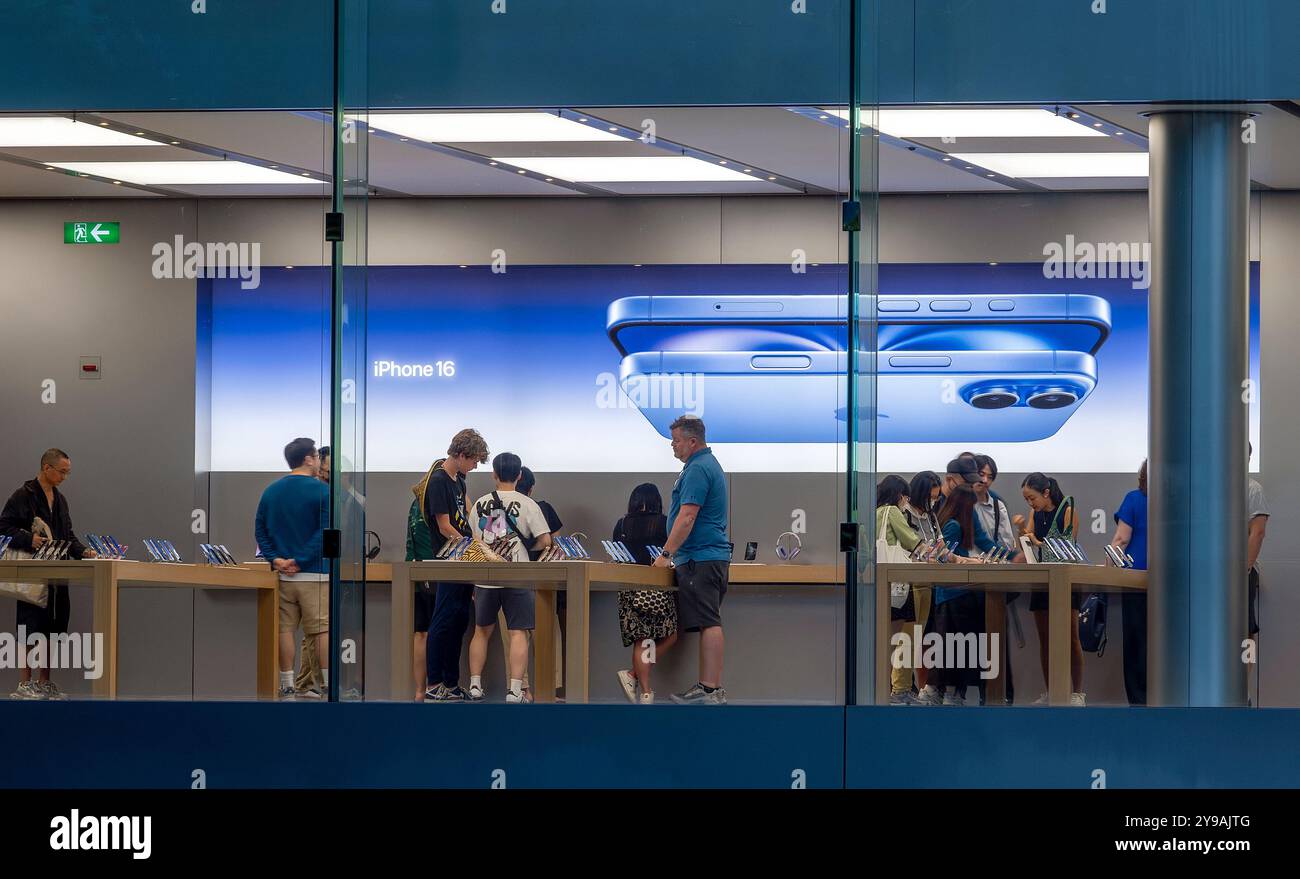 The new Apple iPhone 16 at the central Apple store, Hong Kong, China ...