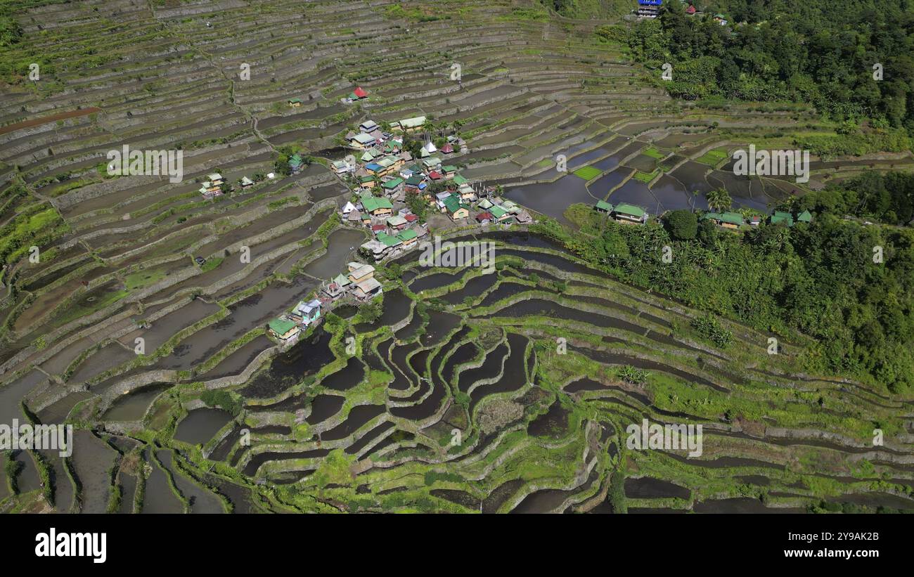 Aerial view of picturesque Batad Rice Terraces in Ifugao Province ...