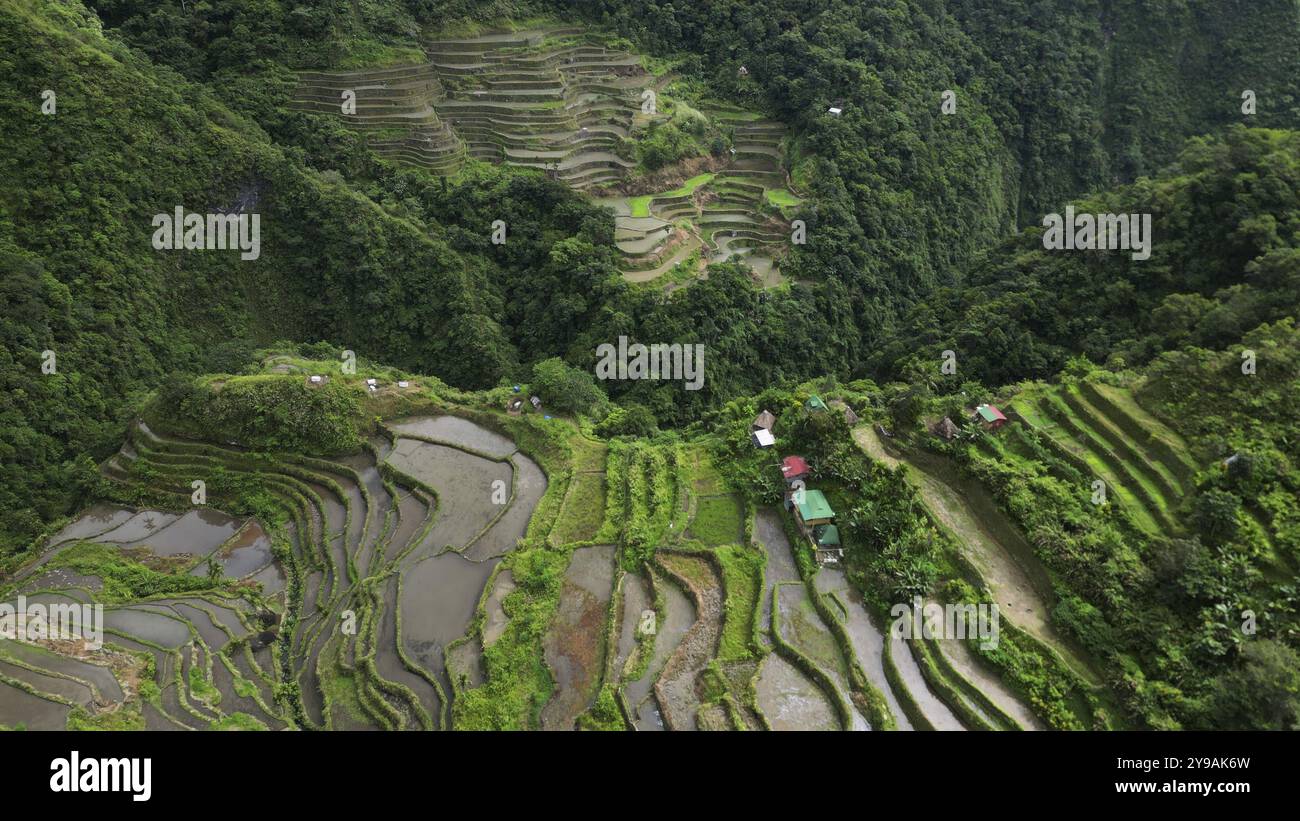 Aerial view of picturesque Batad Rice Terraces in Ifugao Province ...