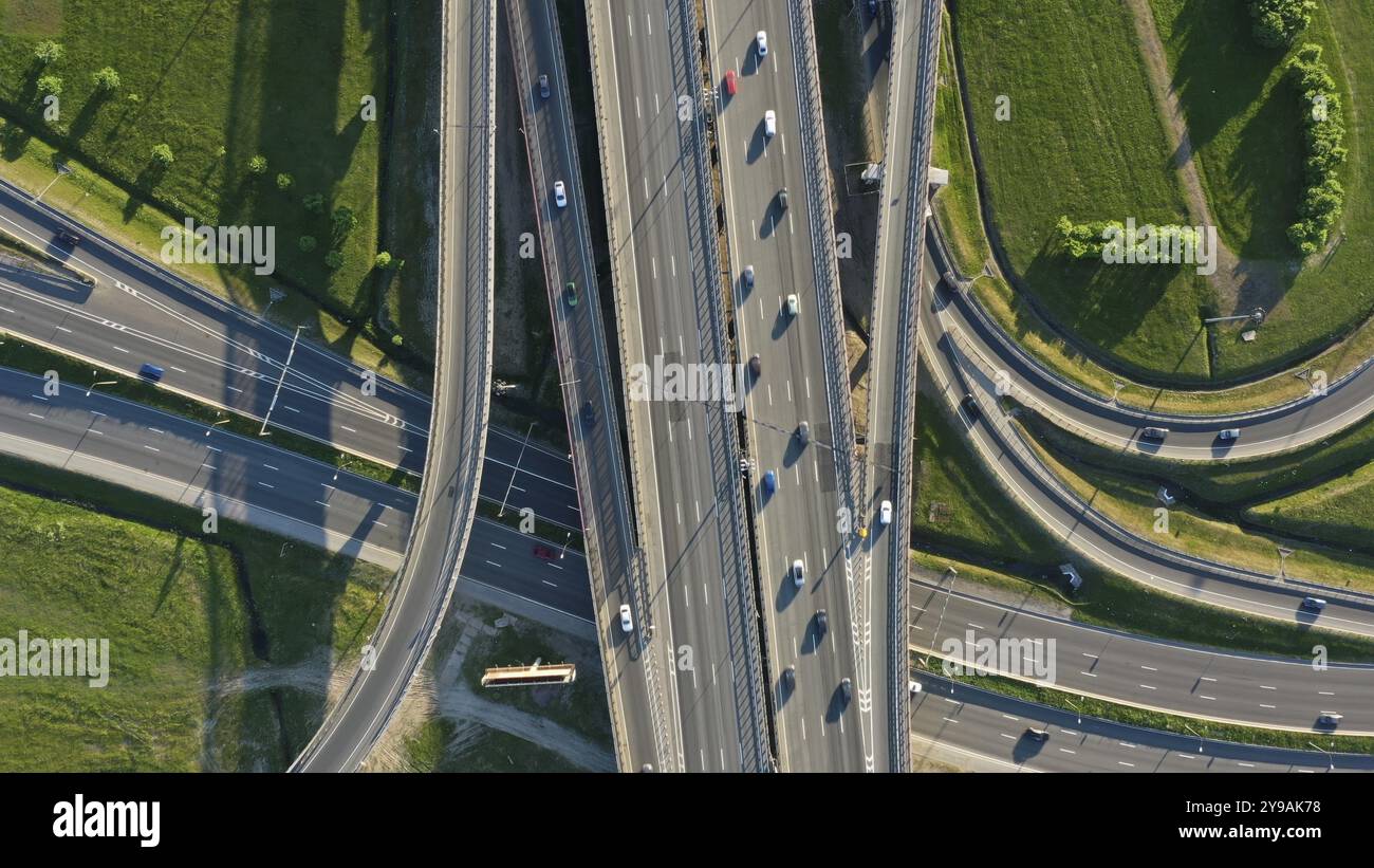Aerial top view of lot of cars on modern road junction Stock Photo - Alamy