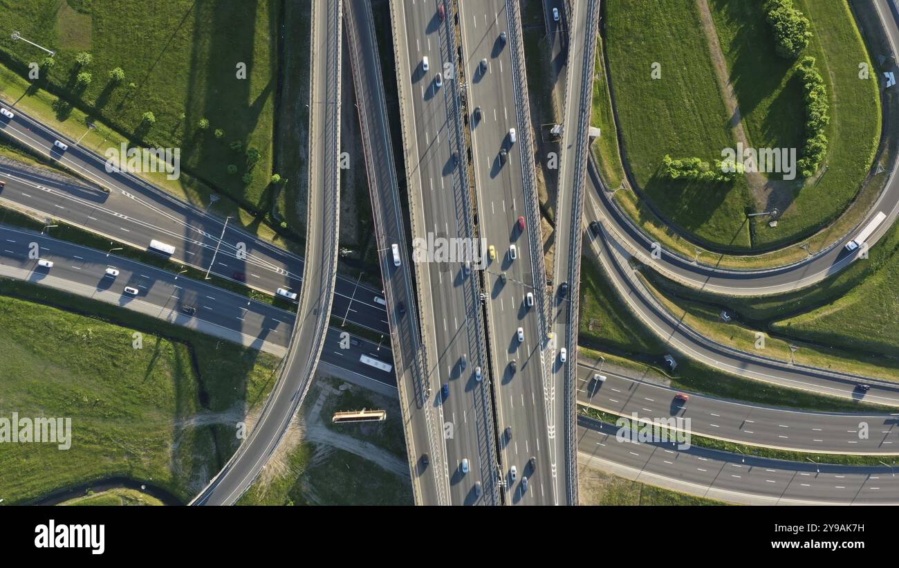 Aerial top view of lot of cars on modern road junction Stock Photo - Alamy
