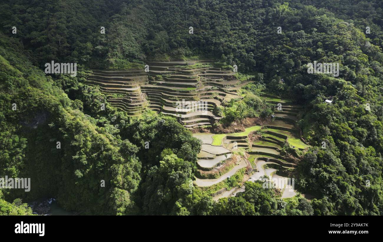 Aerial view of picturesque Batad Rice Terraces in Ifugao Province ...
