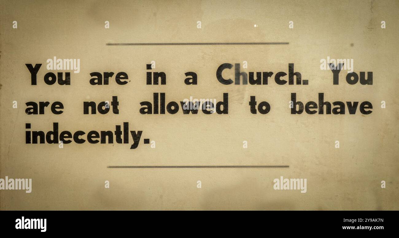 Old VIntage Sign In A Church Asking Visitors To Behave Respectfully ...