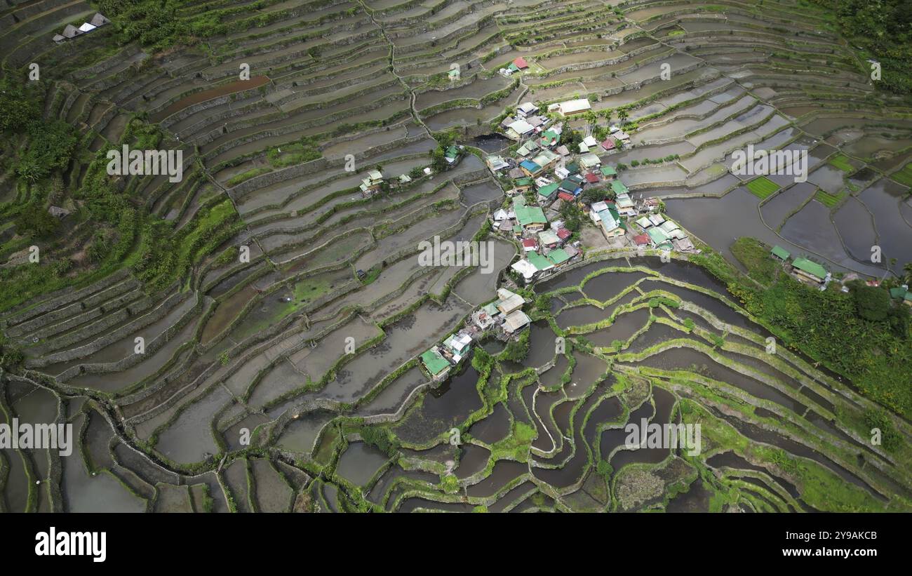 Aerial view of picturesque Batad Rice Terraces in Ifugao Province ...