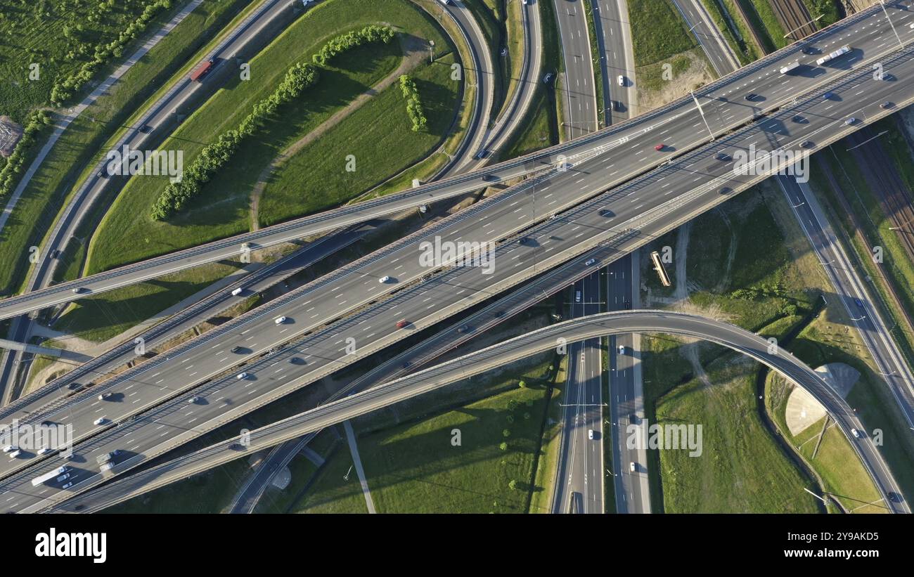 Aerial top view of lot of cars on modern road junction Stock Photo - Alamy