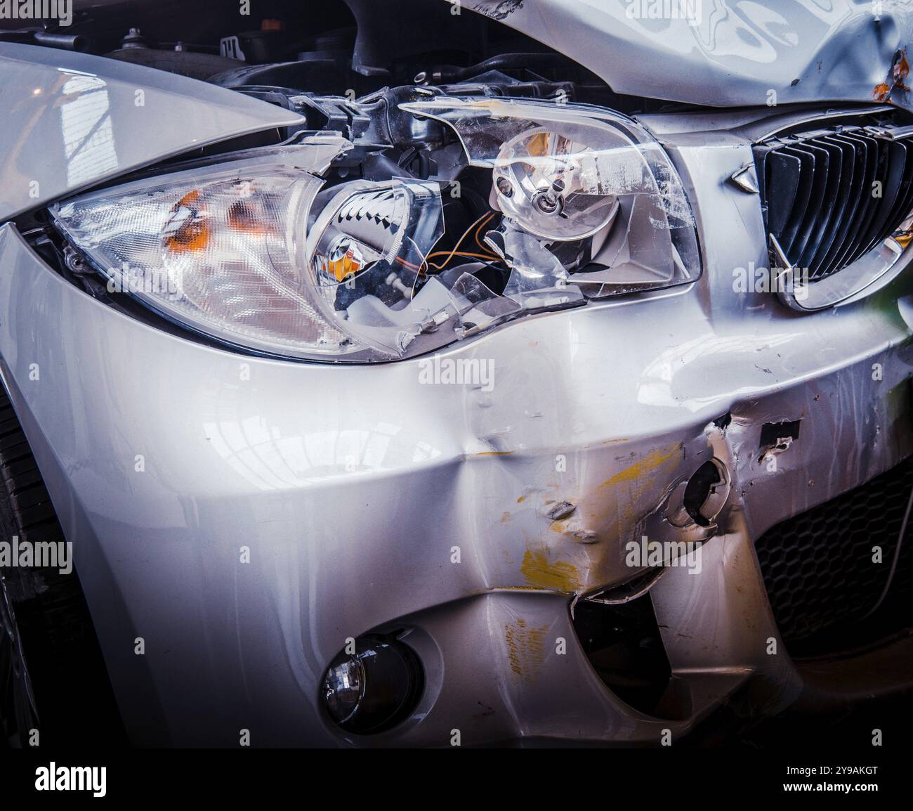 Detail Of The Front Of A Luxury Car That Has Crashed Stock Photo - Alamy