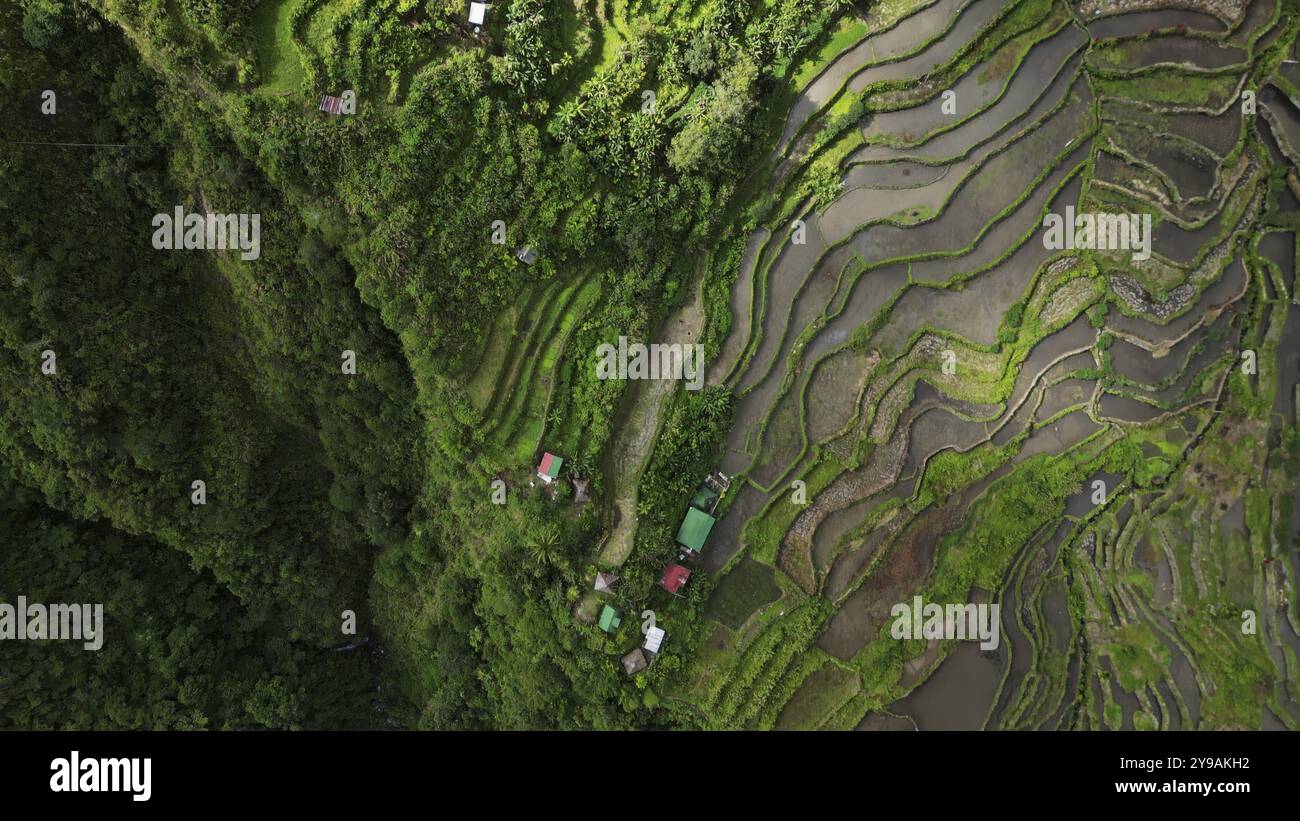 Aerial view of picturesque Batad Rice Terraces in Ifugao Province ...