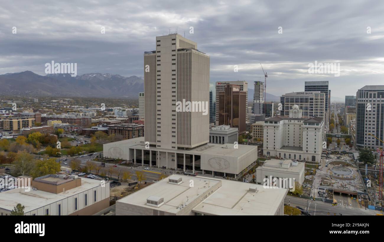 Aerial view of the Mormon Church Office Building, which is home to the ...