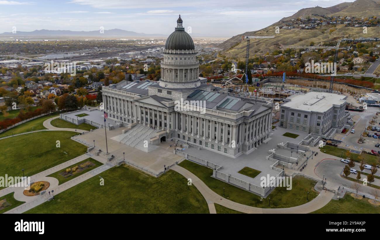 Aerial view of the Utah State Capitol Building. Utah became the 45th ...