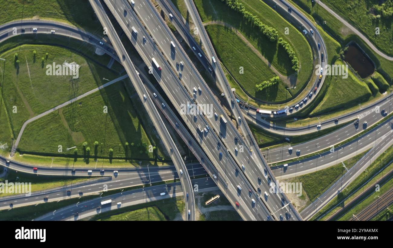 Aerial top view of lot of cars on modern road junction Stock Photo - Alamy