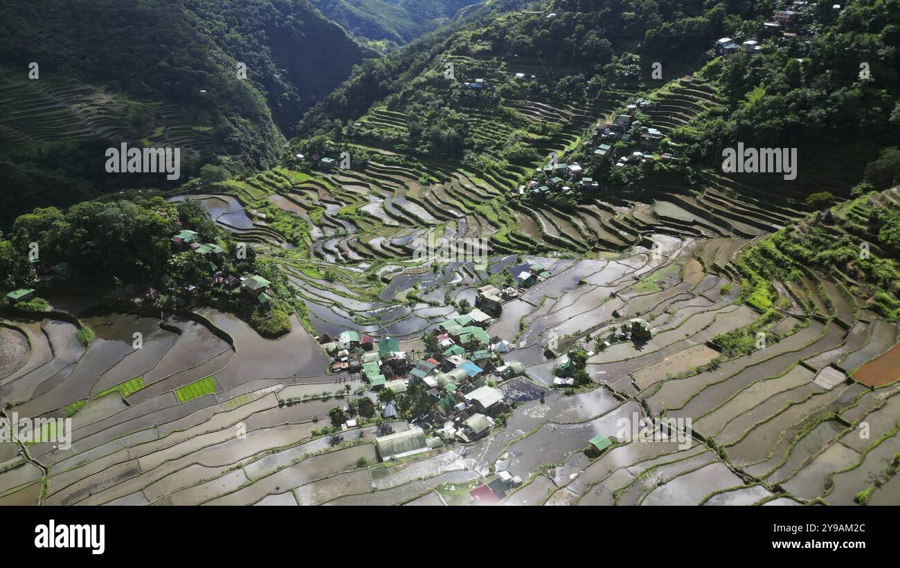 Aerial view of picturesque Batad Rice Terraces in Ifugao Province ...