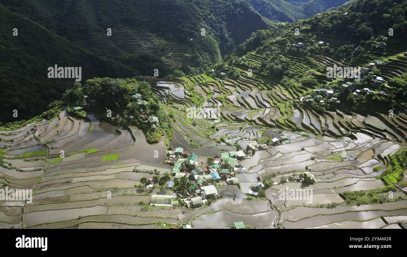 Aerial view of picturesque Batad Rice Terraces in Ifugao Province ...