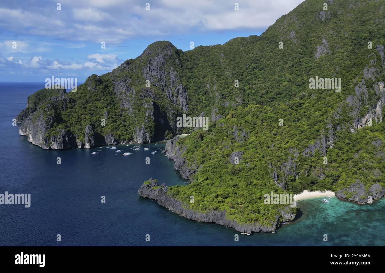 Aerial view of tropical Philippines island. White sand beach, rocks ...