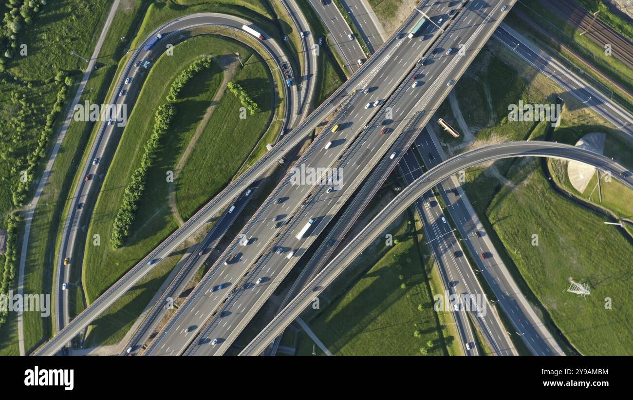 Aerial top view of lot of cars on modern road junction Stock Photo - Alamy