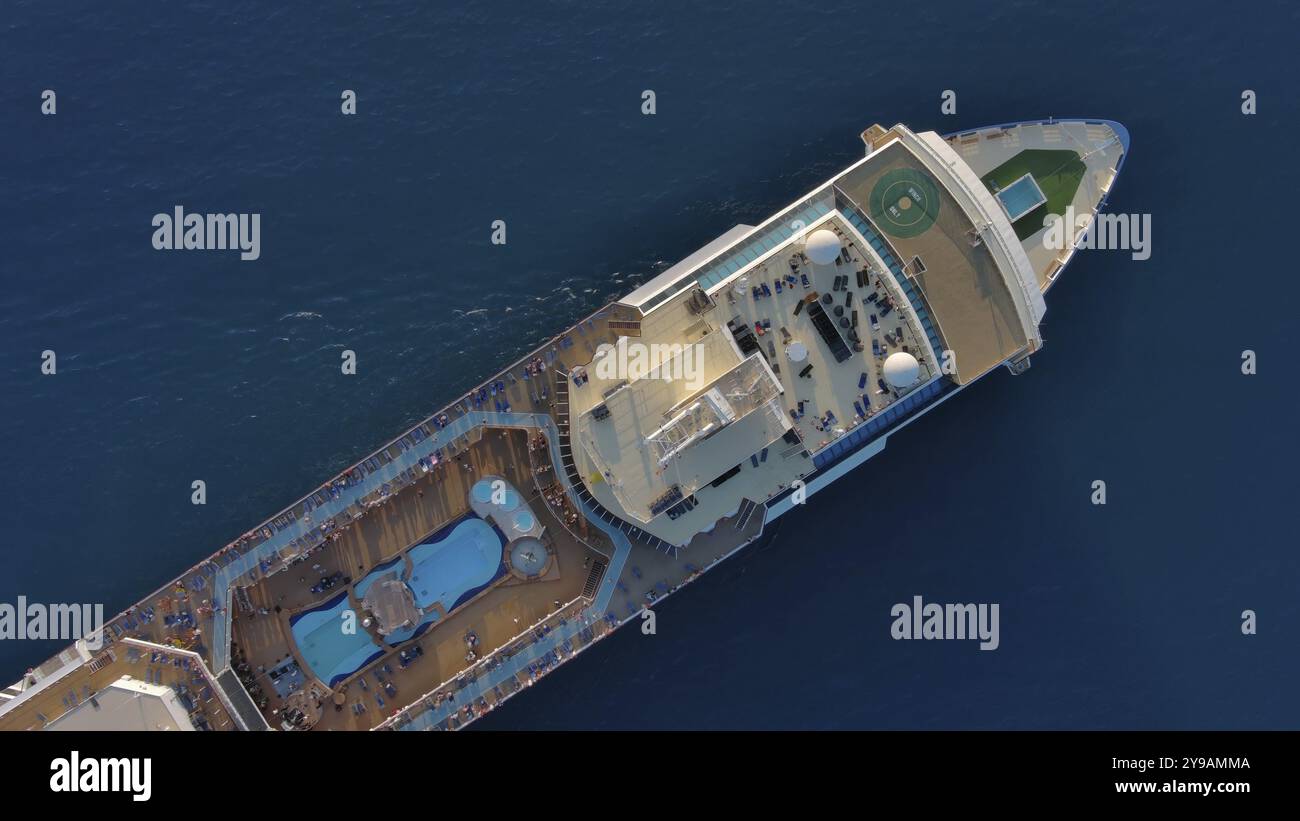 Sailing large cruise ship aerial top view. Adventure and travel Stock ...