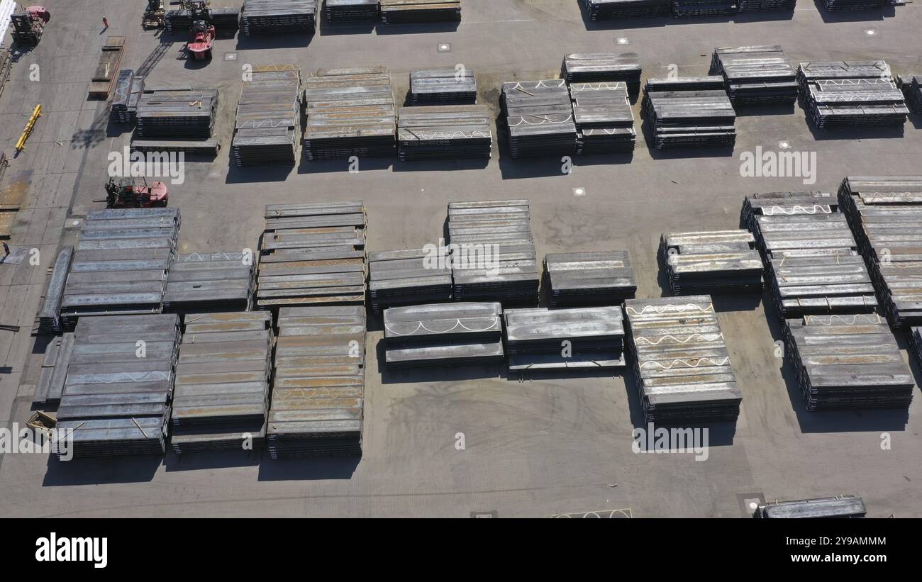 Aerial top view of cargo terminal, business transportation logistic in ...