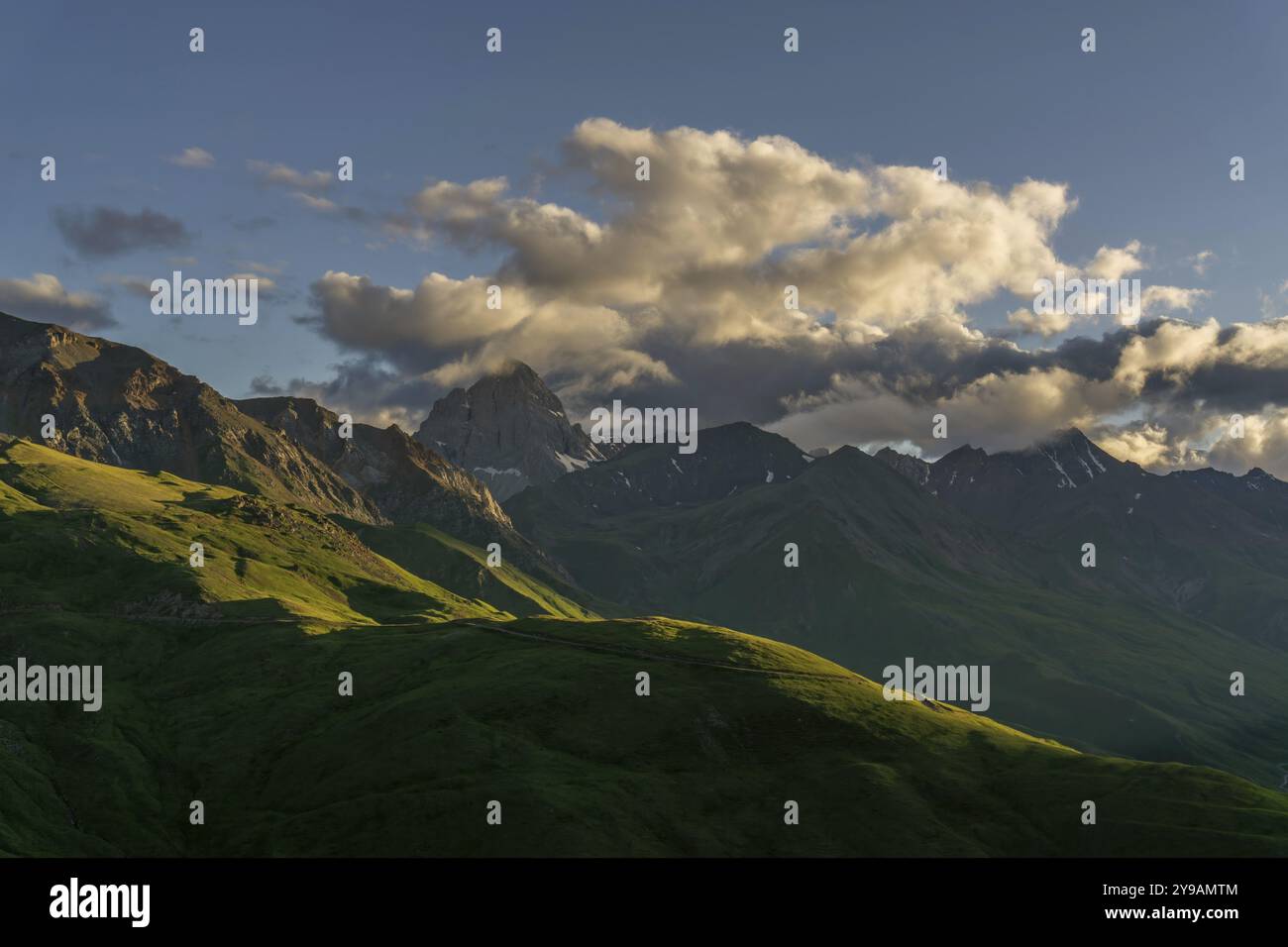 Beautiful sunset in mountains and clouds, Caucasus, Russia, Europe ...