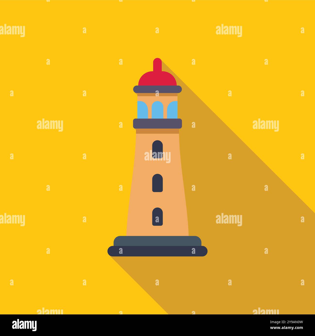 Minimalist vector illustration of a tall lighthouse casting a long ...