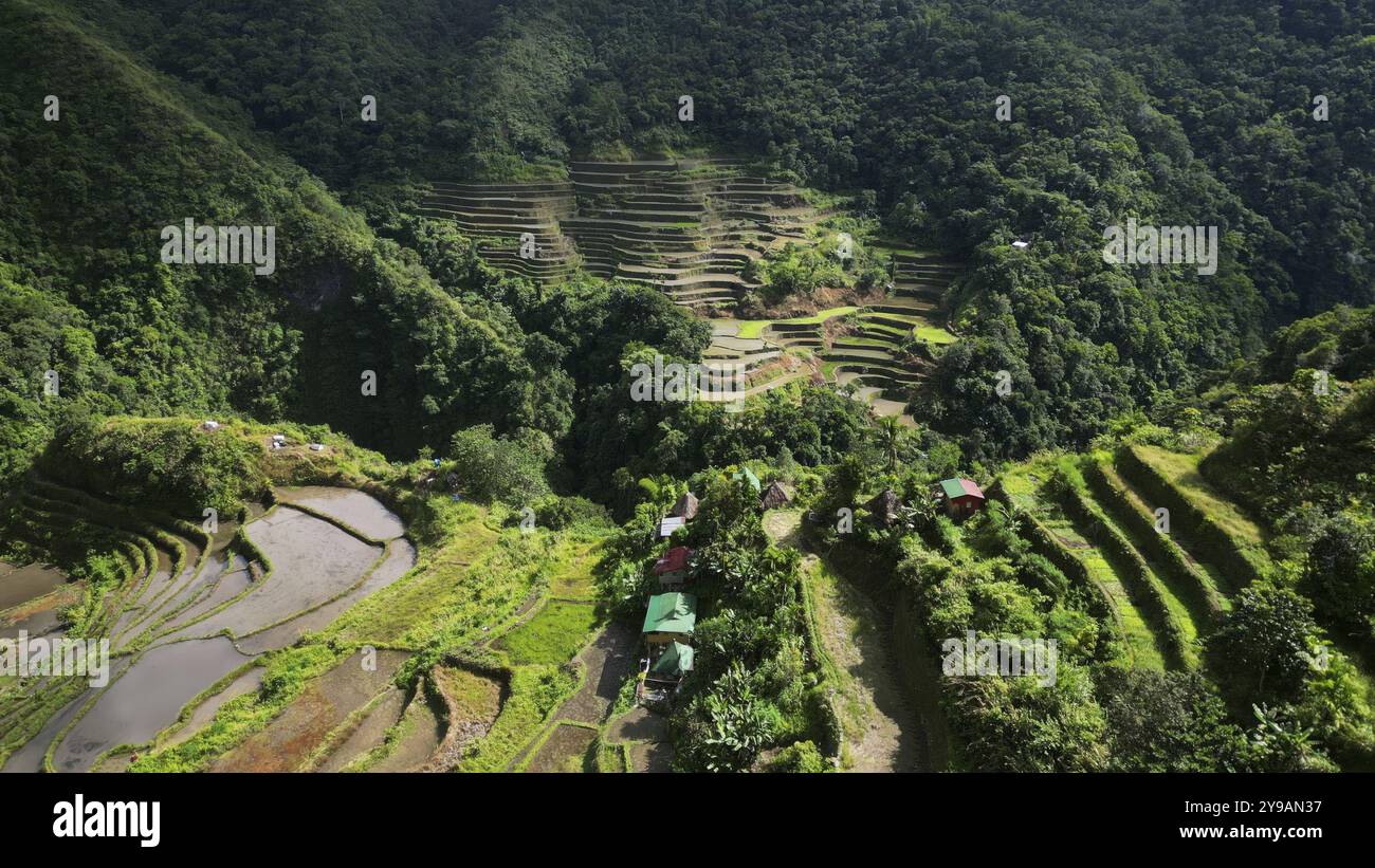 Aerial view of picturesque Batad Rice Terraces in Ifugao Province ...