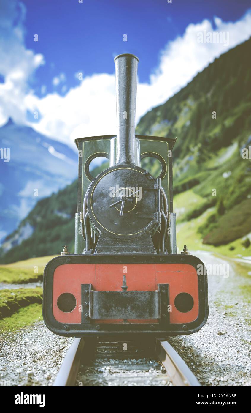 Vintage Narrow Gauge Steam Engine (Train) In The Swiss Alps Stock Photo ...