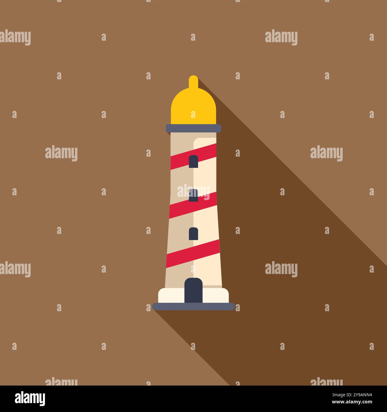 Illustration of a classic lighthouse with red stripes casting a long ...