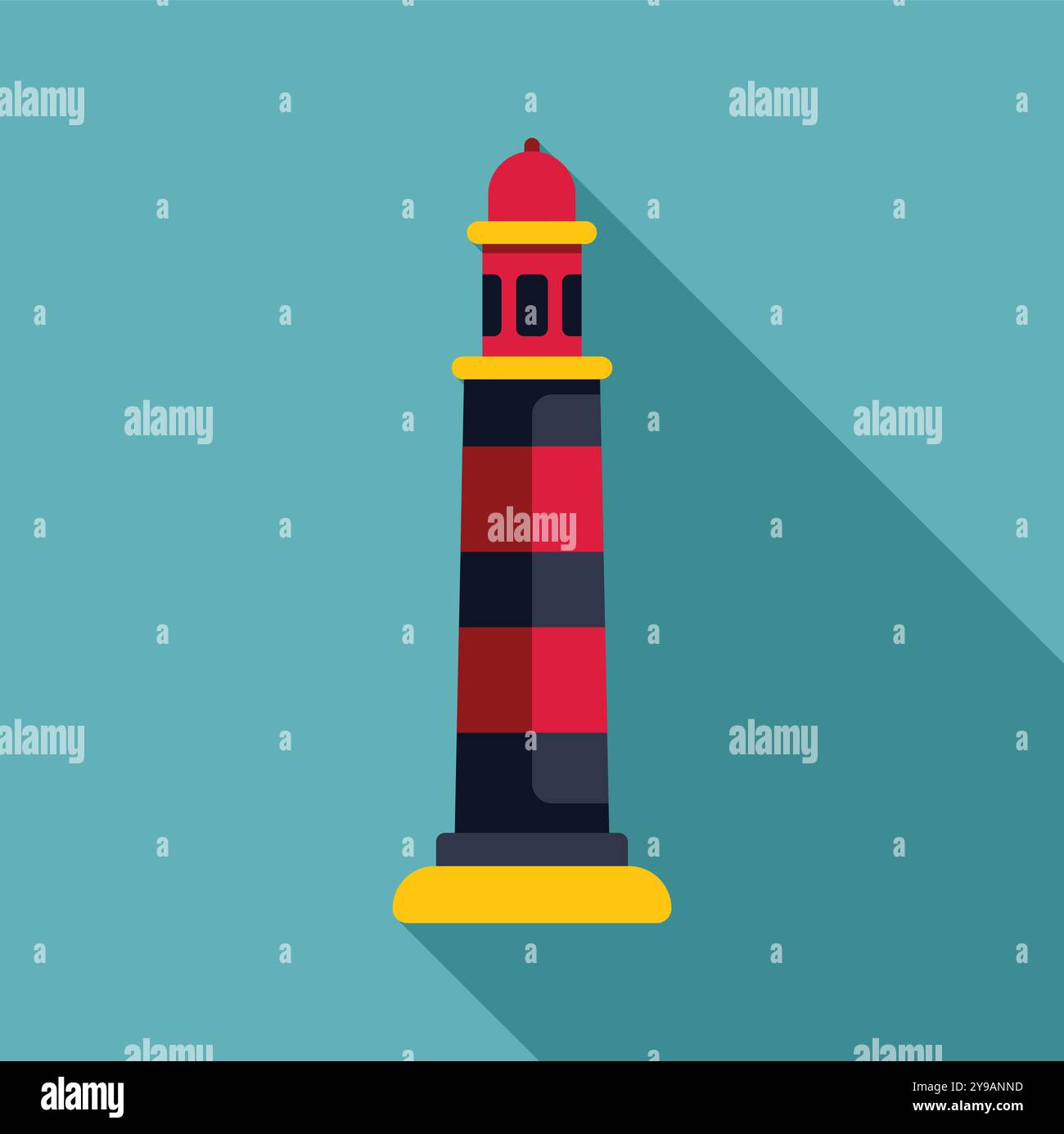 Minimalist vector illustration of a striped lighthouse casting a long ...