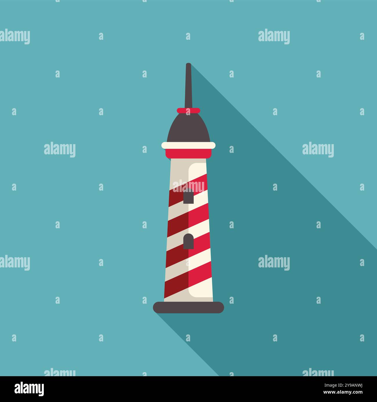 Red and white striped lighthouse casting long shadow on turquoise ...