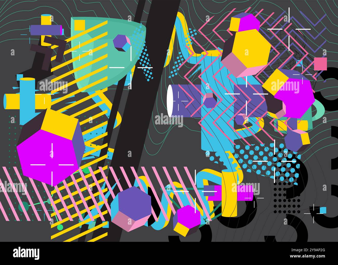 Busy geometrical graphic retro theme cover. Minimal geometric elements ...