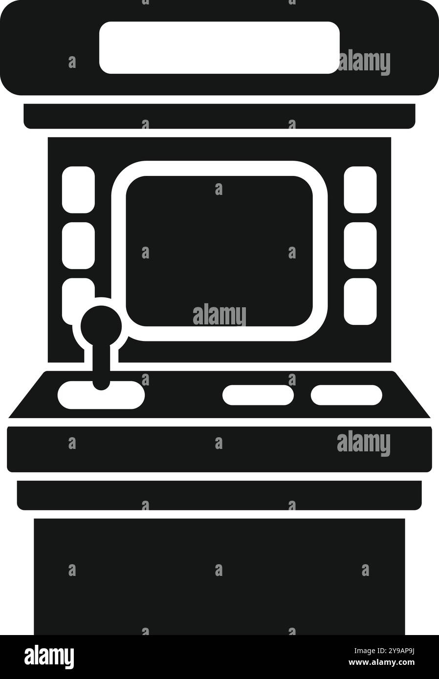 Black silhouette of a retro arcade game machine with a blank screen on ...
