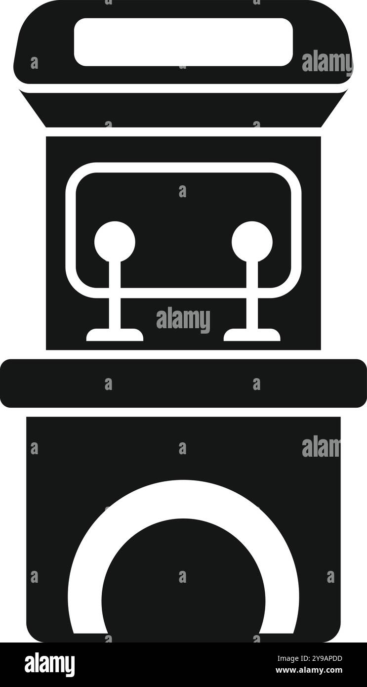 Black solid icon for a retro arcade game machine with two joysticks ...