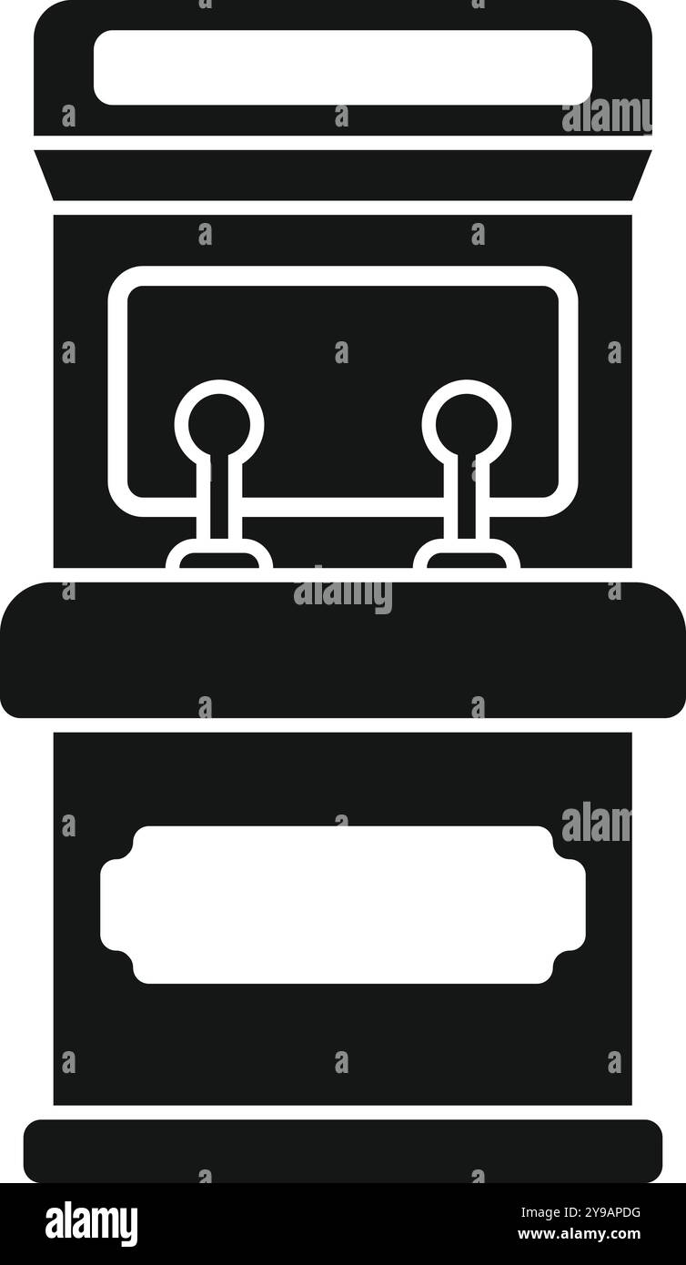 Black silhouette of a classic arcade gaming machine with two joysticks ...
