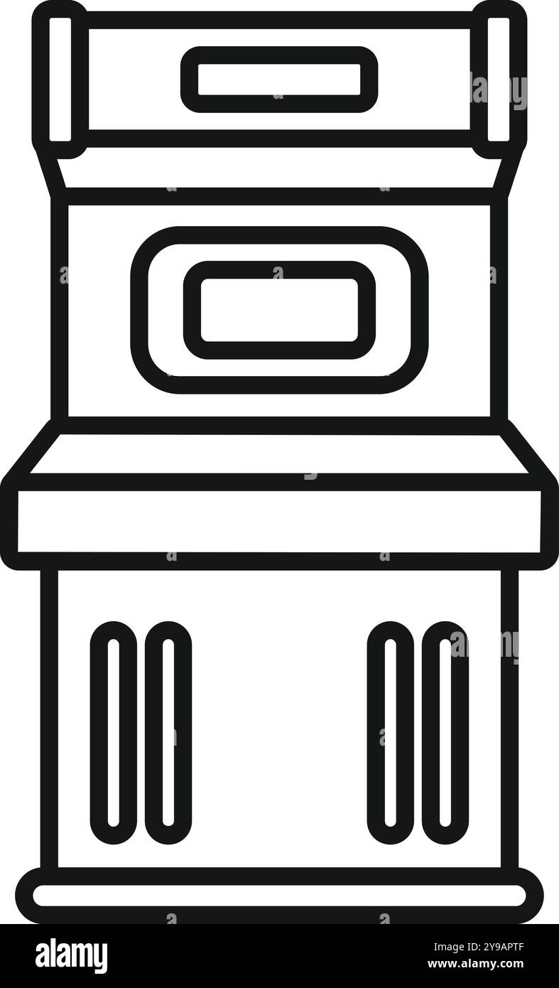 Line drawing of a large arcade machine with its front open showing the ...