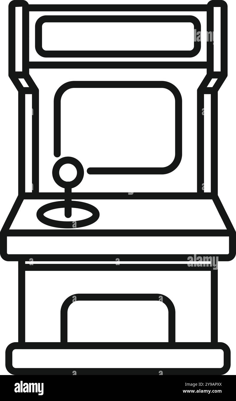 Minimalist line art illustration of a classic arcade game machine ...