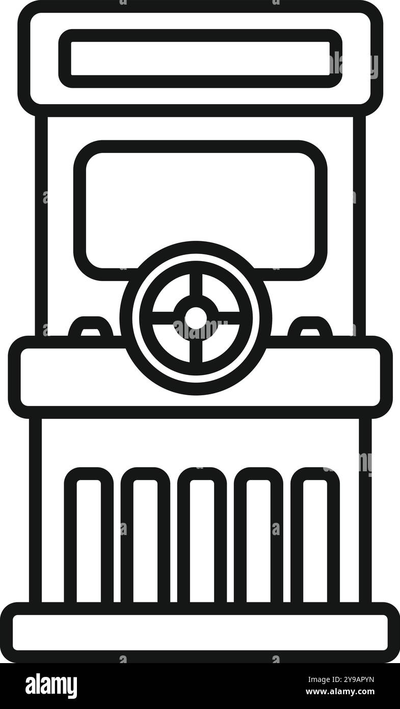 Arcade racing game machine with steering wheel icon in outline style ...