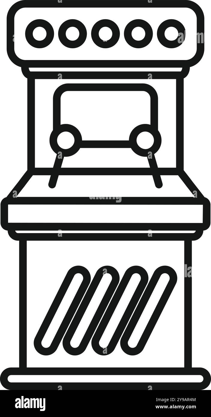 Simple line drawing of a retro arcade game machine, evoking the golden ...