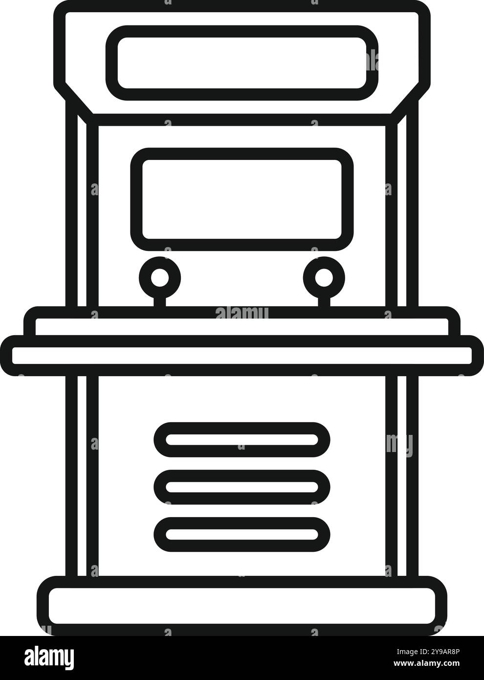 Retro Arcade Game Machine With Joysticks Displaying Playing Screen Line Icon For Apps And