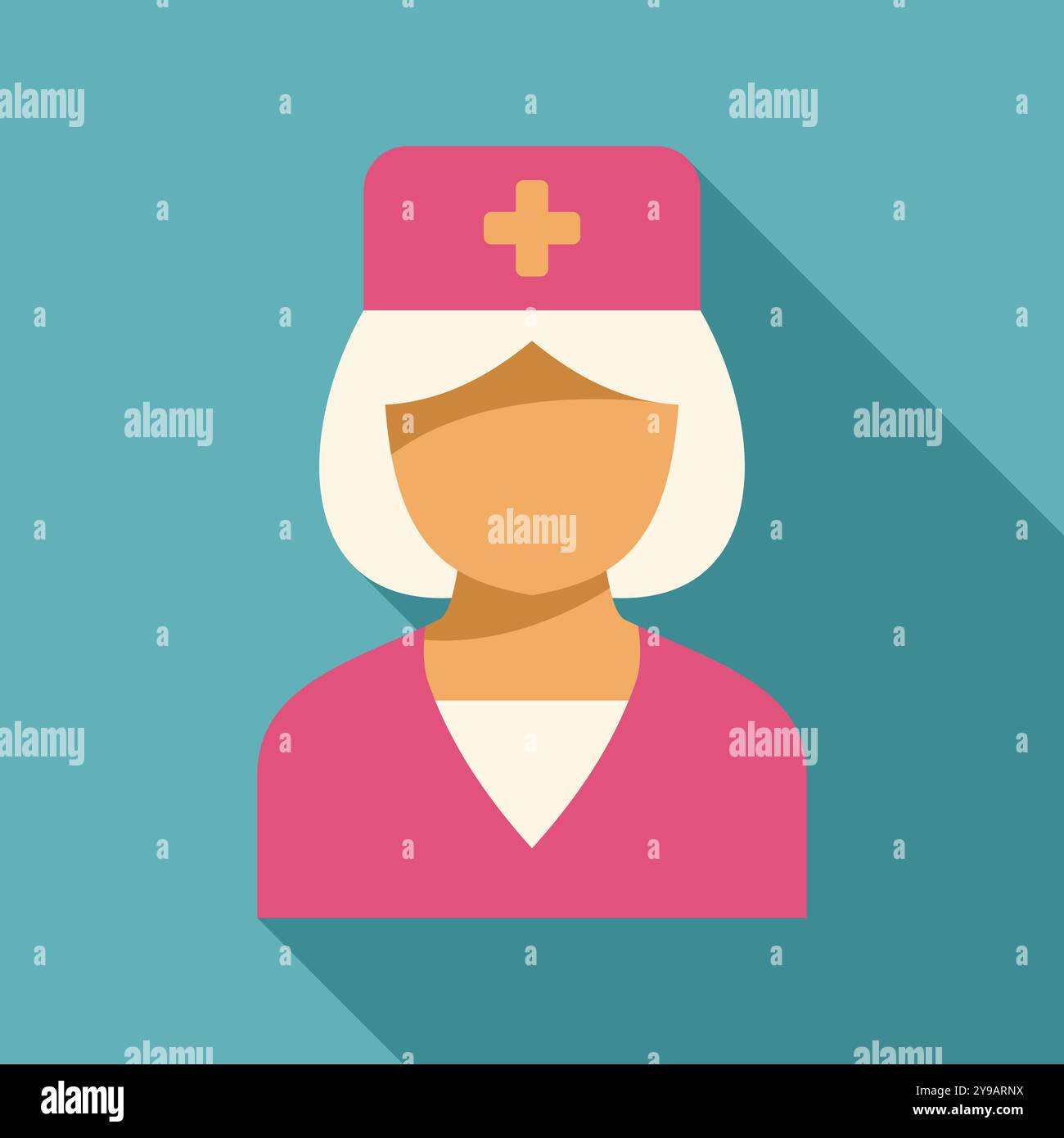 Simple and colorful vector illustration of a female nurse wearing pink ...